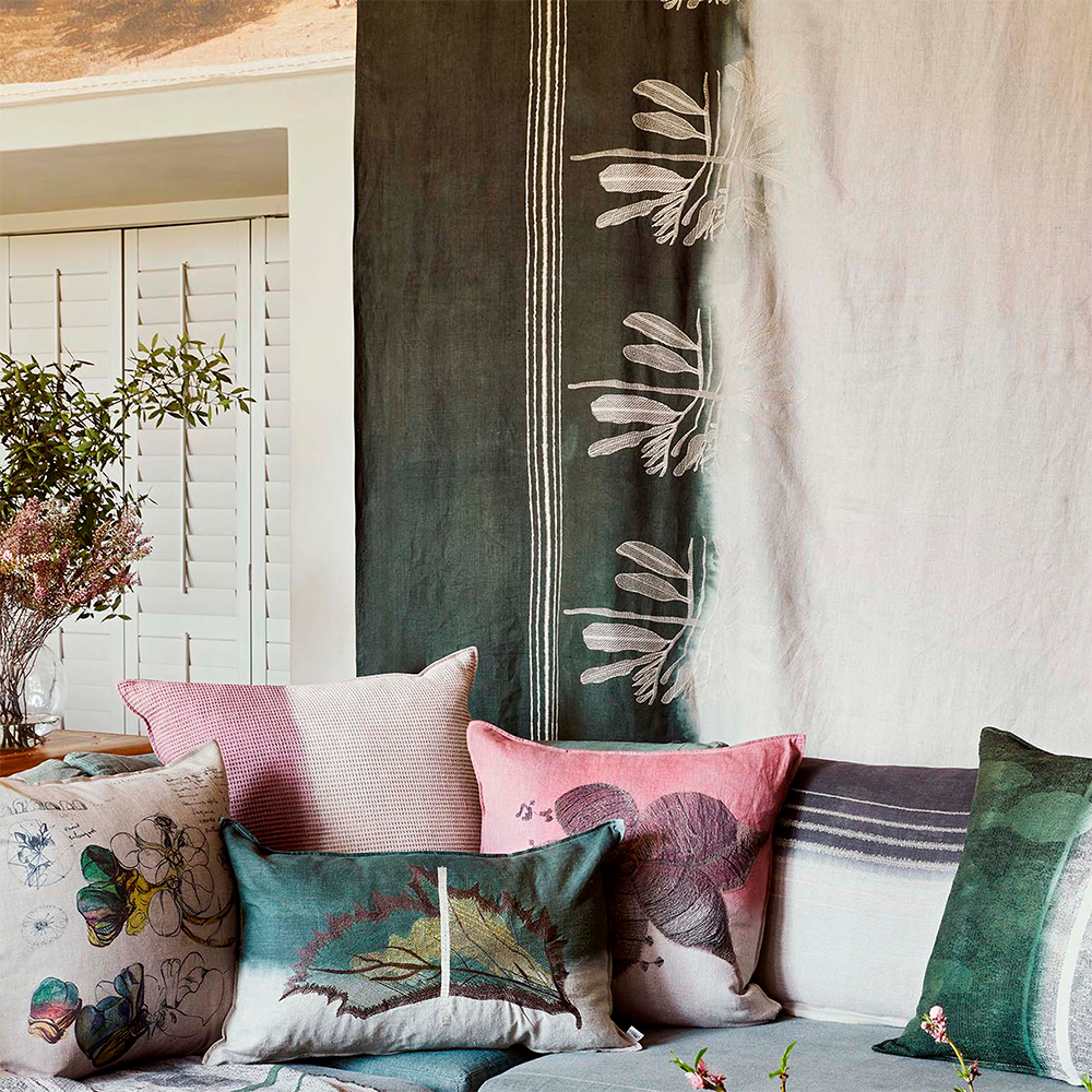 Evolution Product | Varied Origins | Stone Leaf Embroidered Throw